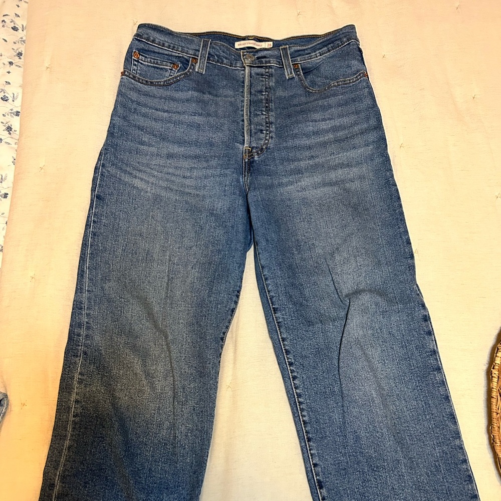 Levi’s Stretch Rib Cage Straight Jeans Mid Blue Denim… - Gem